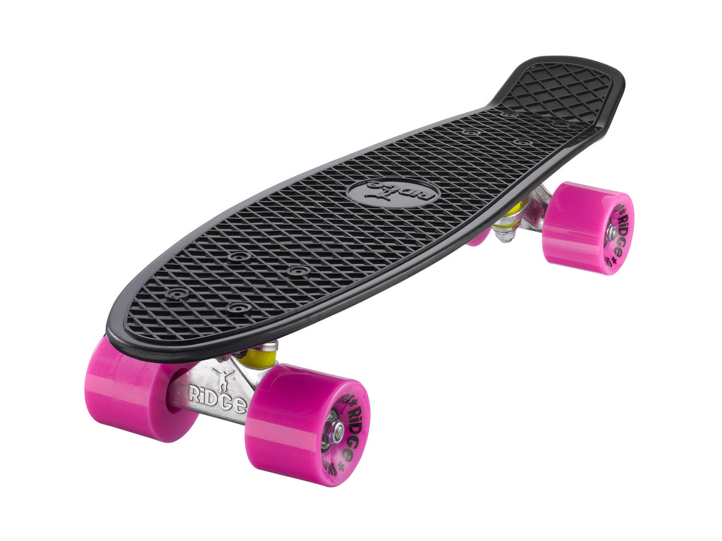 Black mini cruiser skateboard with 12 wheel colours, complete, by Ridge ...